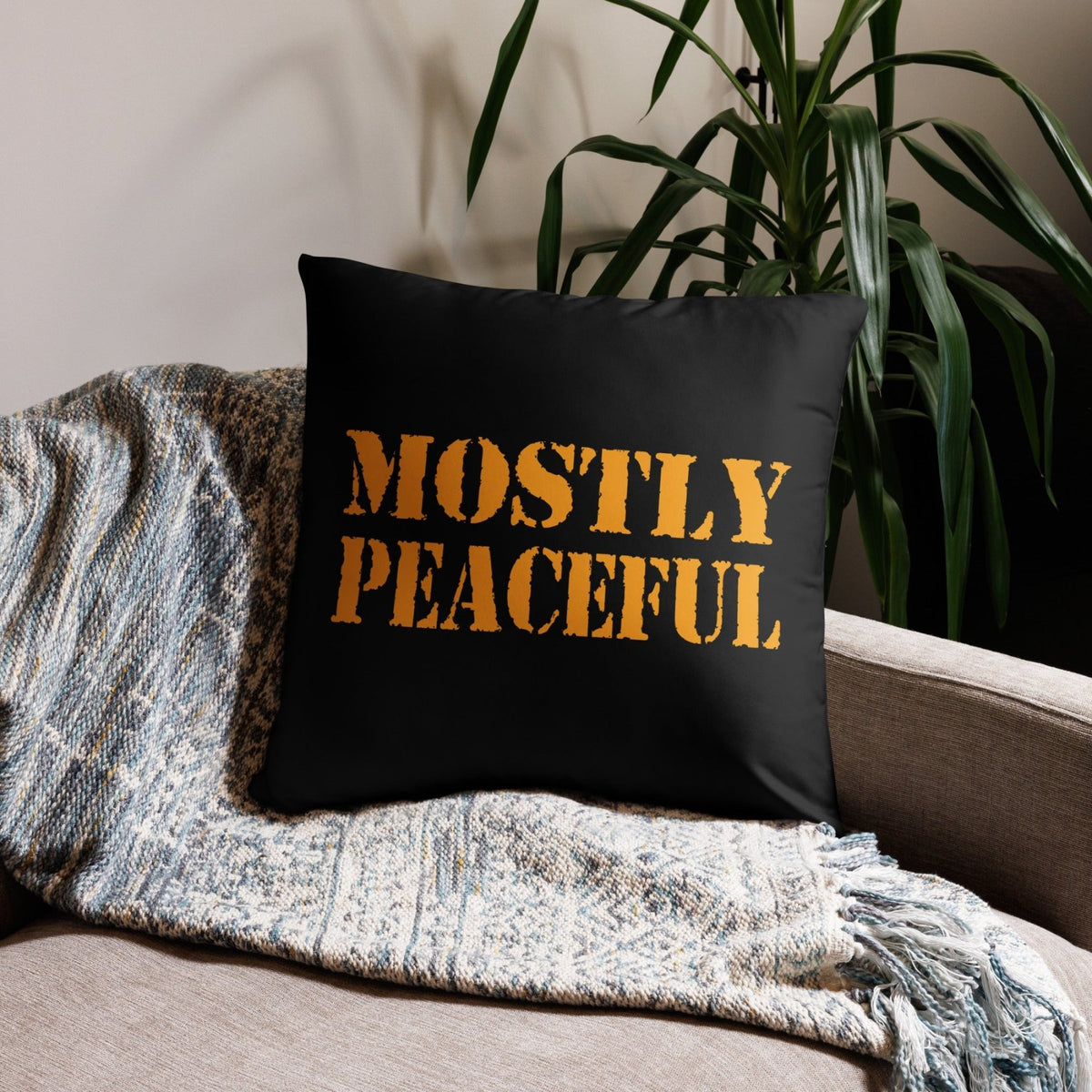 Mostly Peaceful Throw Pillow – Libertarian Country